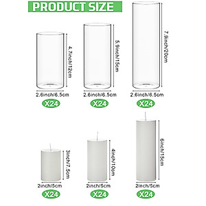 Shihanee 144 Pcs Pillar Candles and Glass Cylinder Vases Clear Cylinder Candle Holders for Slim Pillar Candles Table Decoration