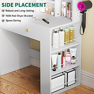 YITAHOME Small Makeup Vanity Desk with Mirror and Adjustable Lights, Vanity Table with Jewelry Foam, Storage Drawer, Shelves, and Side Storage for Bedroom, Dressing Room