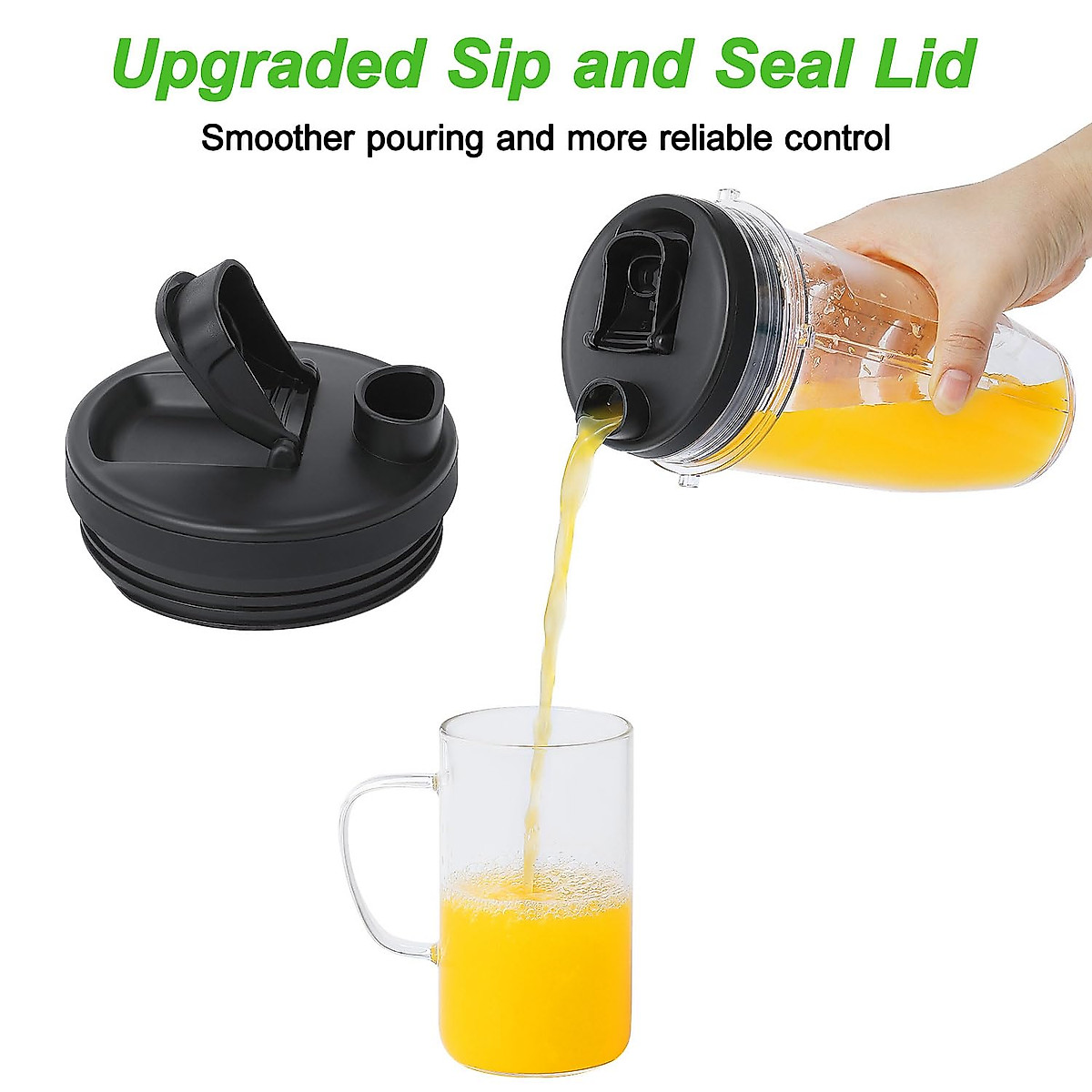 Blender Cups for Ninja, Blender Replacement Parts 24oz Cup with Sip & Seal Lid for Nutri Ninja Auto IQ Series BL450 BL480 BL640 BL642 SS101 SS351, For Smoothies, Shakes & More, Durable and Sturdy