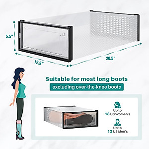 PARANTA 12-Piece Boot Shoe Storage Box, Stackable Clear Plastic Shoe Organizer with Clear Door for Storing Shoes, Black 20.5" x 12.5" x 5.5"