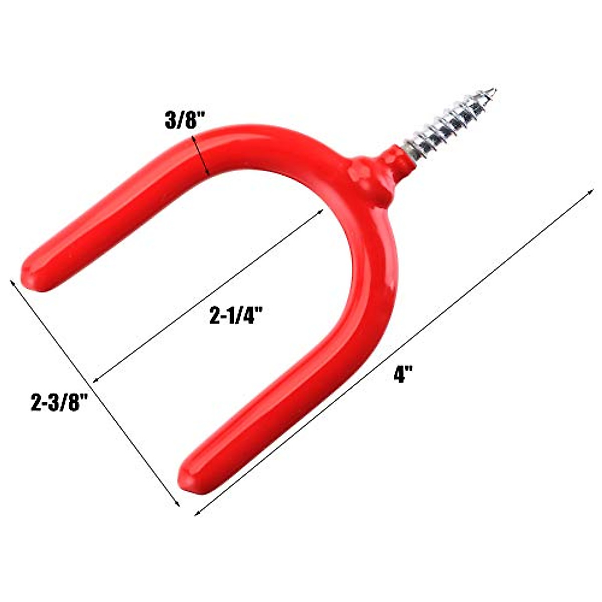 Yesland 12 Pack Screw-in Hooks Tool, Red Vinyl Coated Steel Wall Mount Utility U-Hooks Storage Household Hooks Tool Holders for Garden Tools, Shovels, Rakes & Workshop Organizer