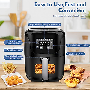 Henwenr Air Fryer 6 QT Airfryer Digital Air Fryer 8 Preset Menus Hot Air Fryer Cooker with Adjustable Temperature Control 30 Minute Timer Auto Shut Off Nonstick Tray ,1350W Air Fryer Black…