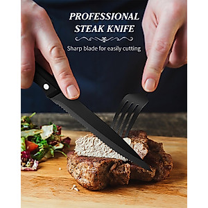 Aswwid 48 Pieces Black Silverware Set for 8, Retro Royal Flatware Set with Steak Knives, Gorgeous Stainless Steel Cutlery Utensil Set Include Forks Spoons and Knives, Mirror Finish,Dishwasher Safe