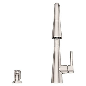 Pfister Barulli Kitchen Faucet with Pull Down Sprayer and Soap Dispenser, Single Handle, High Arc, Spot Defense Stainless Steel Finish, F5297BARGS