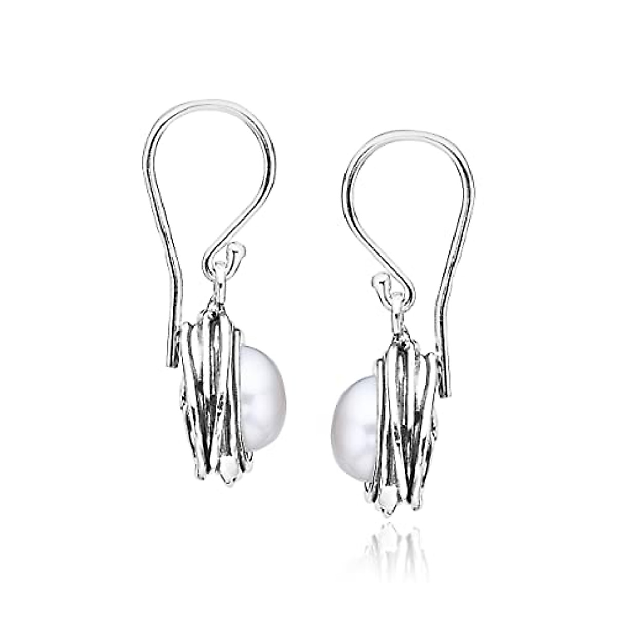 925 Sterling Silver Stud Earrings With A Fresh Water White Pearl, Wire Wrapped Bezel, Antique finish, Hypoallergenic, Nickel & Lead-free, Gift for Her, French Wire Earring Back, Pearl