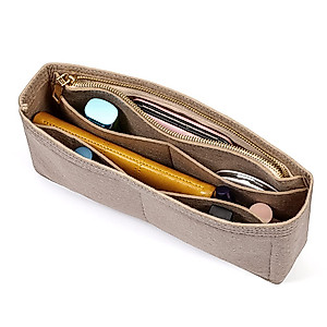 HyFanStr Small Purse Organizer with Zipper, Felt Insert Bag Organizer Handbag Tote Liner Pouch for Women