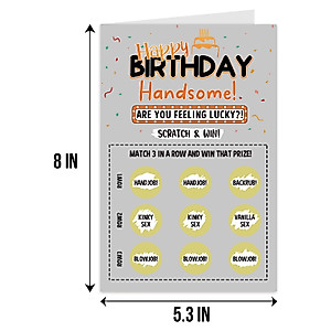 Qiliji Funny Birthday Card for Him, Naughty Scratch Off Birthday Card for Husband Boyfriend Fiance, Rude Birthday Card, Scratch & Match 3 In A Row And Win That Prize
