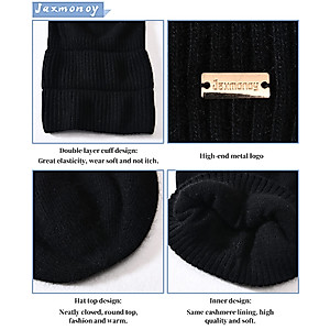 jaxmonoy Cashmere Slouchy Beanies for Women Winter Lightweight Girls Wool Knit Hat Cuffed Soft Warm Slouch Beanie Cap - New Black