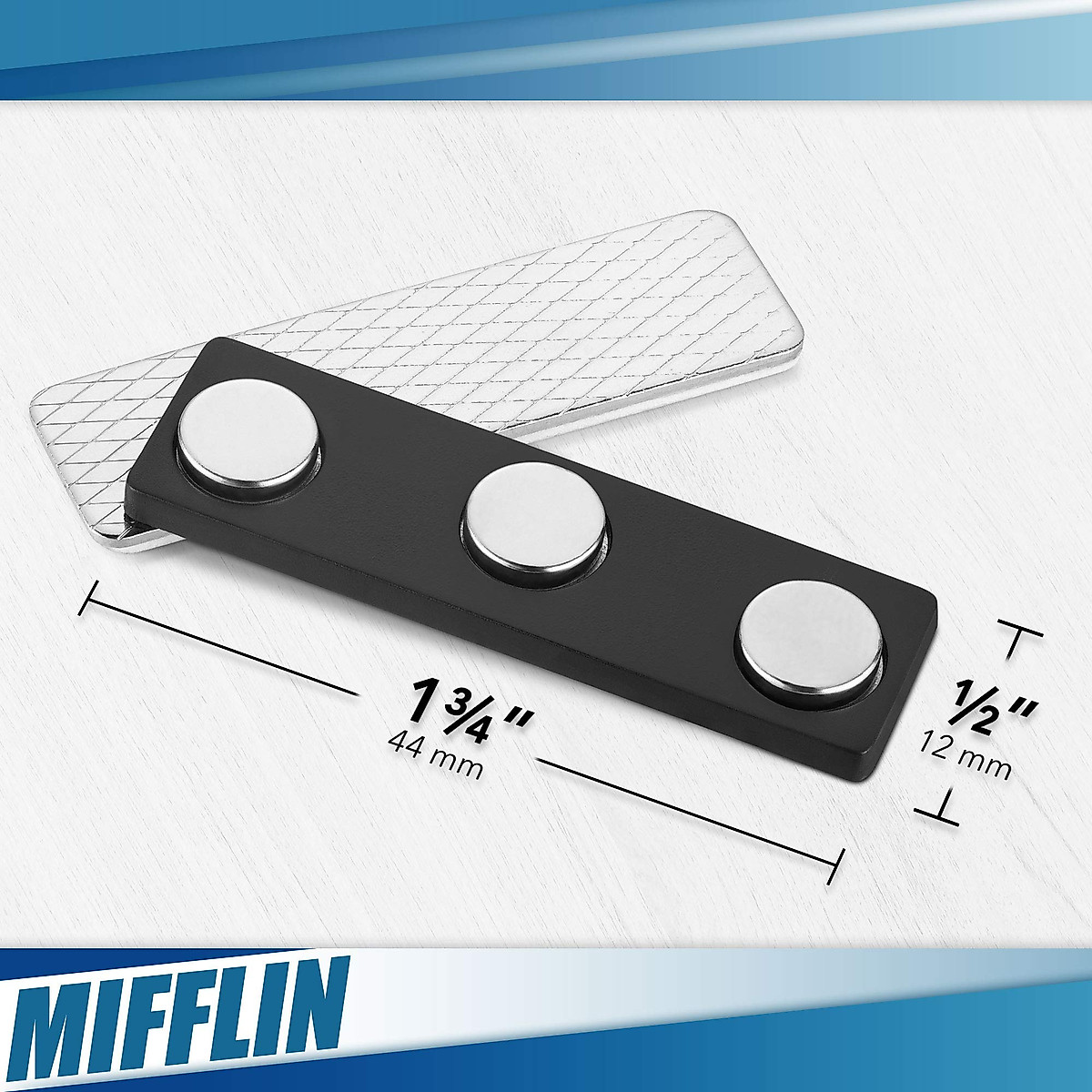 Mifflin-USA Name Tag Magnets (100 Magnets, 1.75 x 0.5 inches), Name Tag Magnet Backs w/ 3 Extra-Strong Neodymium Magnets for ID Badge Holders