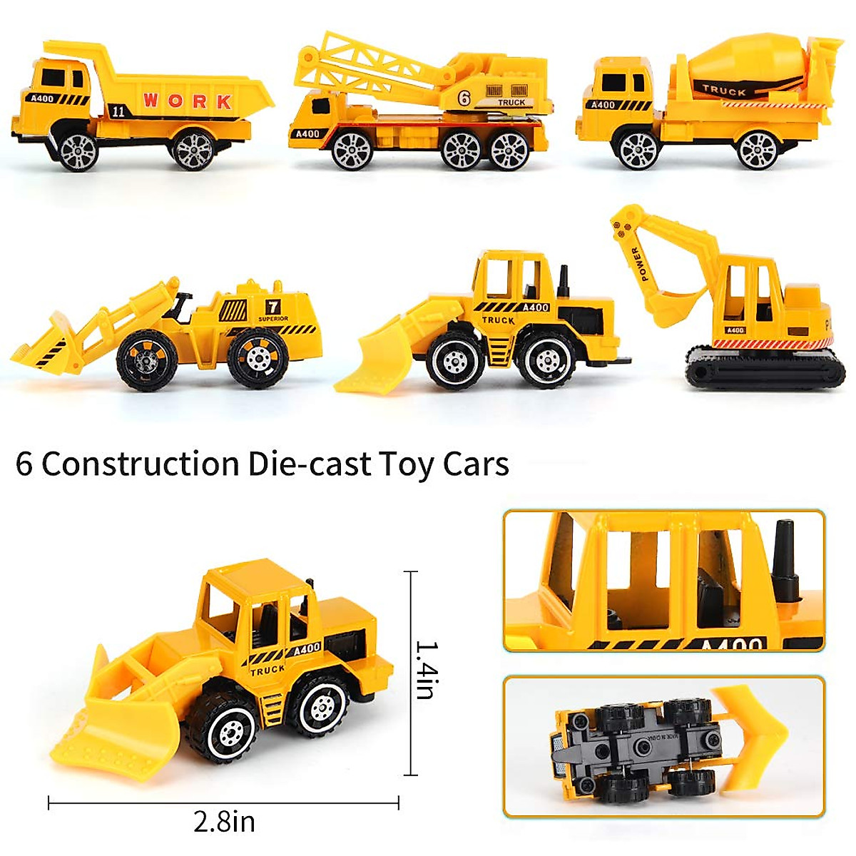 25 Pack Transport Construction Airplane Toy Play Vehicles Set for Kids Gifts, with 6 Construction Die-cast Toy Truck, 11 Road Signs-Suitable for 3 4 5 6 Year Old Boys and Girls