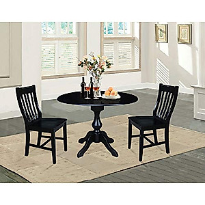 IC International Concepts 42" Round Dual Drop Leaf Pedestal, 30.3" H Dining Table, Black