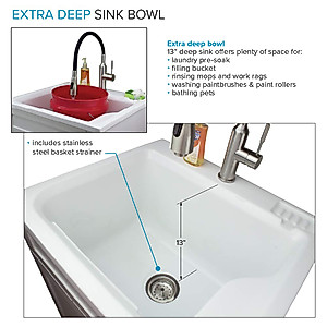 Transolid TCAS-2522-WC 25-in Laundry Cabinet with Acrylic Sink, Stainless Steel High Arc Faucet, White