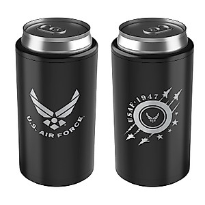 Air Force 4 in 1 Insulated Can Cooler, Stainless Steel Double-Walled Insulator for 12 oz Standard or Skinny Slim Cans, 12 Oz Beer Bottles & Mixed Drinks – Gifts for Airmen