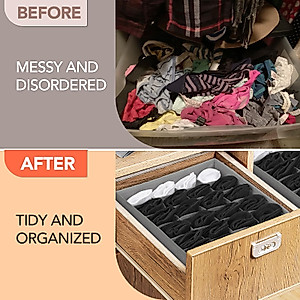 Cyfaza 3 Pack Sock Underwear Organizer Dividers 64 Cell Fabric Foldable Dresser Drawer Organizers for storing Sock, Ties, Panties, Belts (16+24+24 Cell)