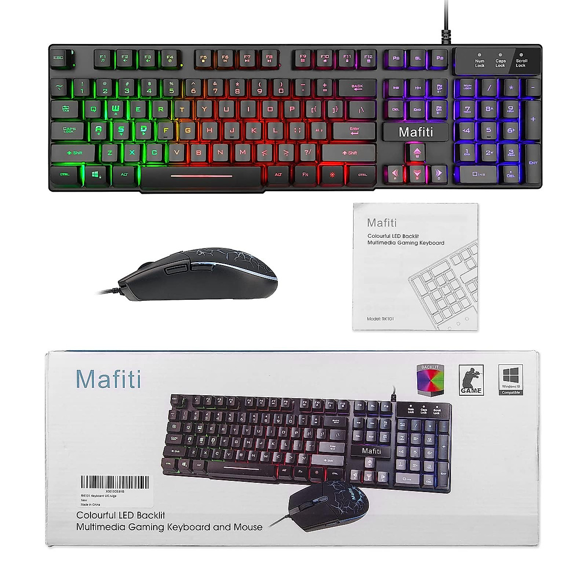 mafiti RK101 Computer Keyboard Mouse Combo Wired, RGB Backlit USB Keyboard for PC Mac Laptop Desktop, Gaming Office