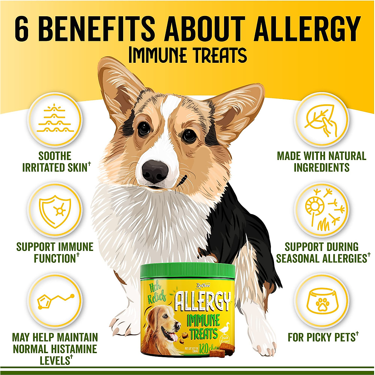 ZooChews Allergy Support Treats - Dog Allergy Relief Chews with Omega 3 Colostrum, Biotin - Supports Skin and Coat for Dogs and Seasonal Allergies - Dog Vitamins for Immune Support (Duck, 180 Chews)