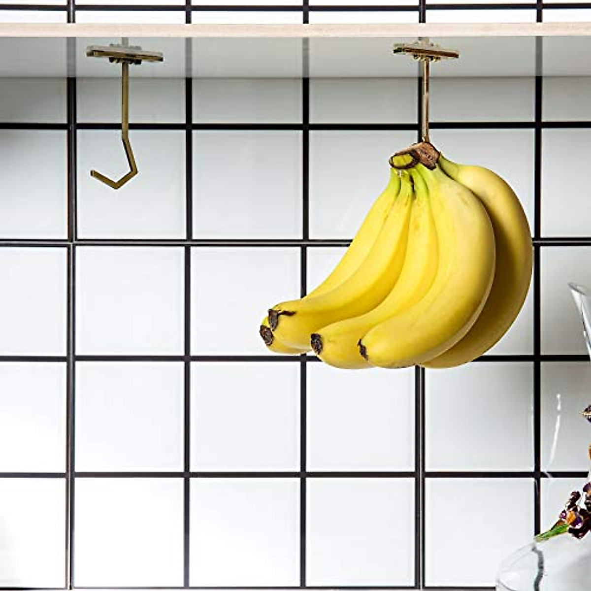DIKALU Metal Banana Hanger - Under Cabinet Hook for Bananas or Other Kitchen Items. Keep Banana Fresh (Gun Color X 1pc)