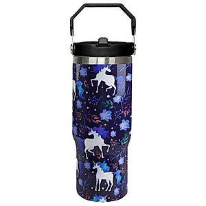HOWSEESNOW 30oz Horse Tumbler With Handle and Straw - Insulated Leak Proof Travel Coffee Mug, Reusable Stainless Steel for Horse Lovers, Gifts for Girls, Dark Purple