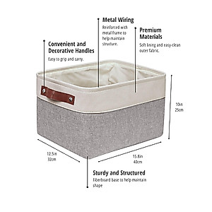 DECOMOMO Storage Bins Fabric Storage Baskets for Shelves, Linen Closet Organization Toys Nursery (Grey and White, XL - 3 Pack)