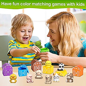 Learning Toy for Toddlers 1 2 3 Year Old, 10 Farm Animal Toys & 10 Barns, Counting, Matching & Sorting Montessori Educational Sensory Toys, Christmas Birthday Easter Gift for Baby Boy Girl 1-3