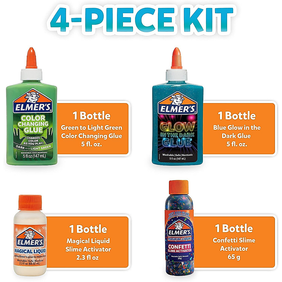 Elmer’s Glue Slime Kit, Dinosaur Night, Makes Color Changing and Glow in the Dark Slime, Includes Liquid Glue and Slime Activator, 4 Count