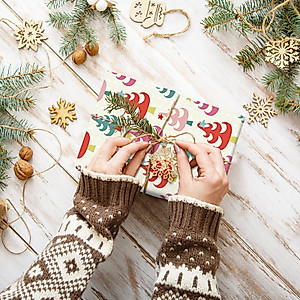 AnyDesign 12 Sheet Christmas Wrapping Paper Pink Blue Xmas Tree Snowflake Candy Cane Gift Wrap Paper Bulk Winter Decorative Art Paper for Birthday Baby Shower, Folded Flat, 19.7 x 27.6 Inch