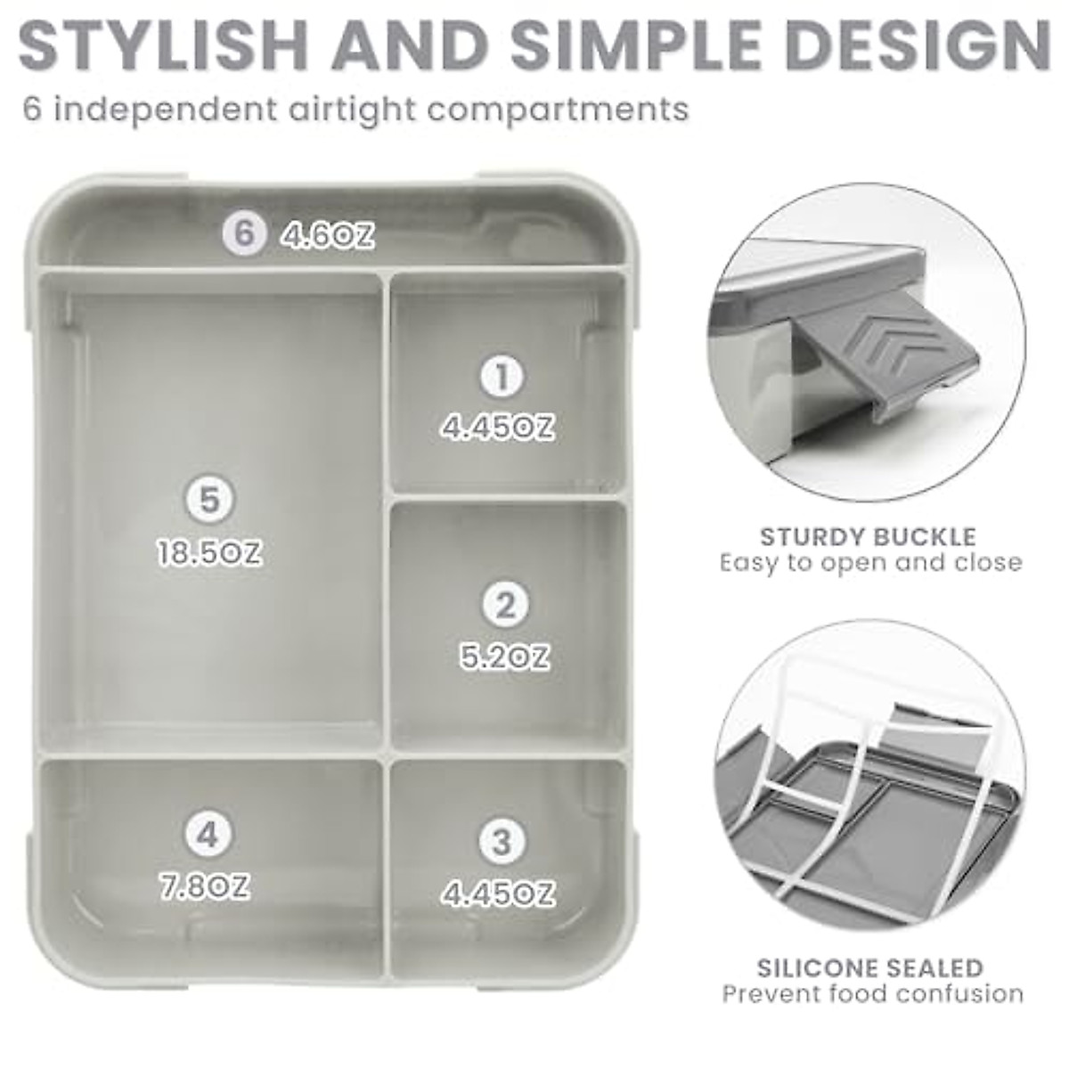 Bugucat Bento Box Adult Lunch Box, 45 OZ Leak-Proof Lunch Containers for Adults with 6 Compartments Cutlery Suitable for Microwave Dishwasher, Versatile Bento Box for Kids Adults Teens