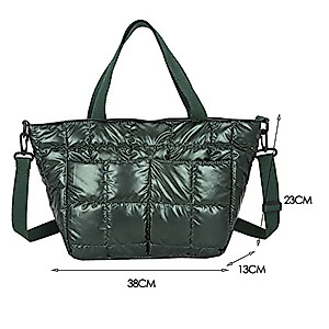 AZURAOKEY Puffer Tote Bag for Women, Quilted Cotton Padded Designer Handbag, Women Soft Lattice Pattern Shoulder Bag Underarm Bag Female Luxury Clutch Bag-Green