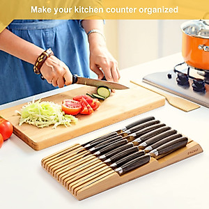 enowo Bamboo Knife Block Knife Drawer Organizer, Knife Holder for Kitchen Drawers Hold 15 Knives(Not included), Kitchen Knife Organizer Drawer Insert, Perfect for Home and Chefs
