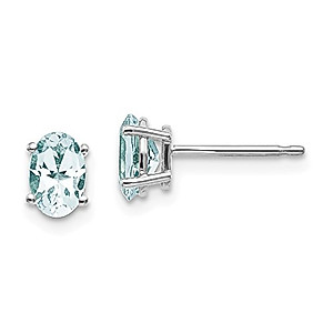 14K White Gold Oval Blue Aquamarine Studs Gemstone Earrings March Birthstone Jewelry