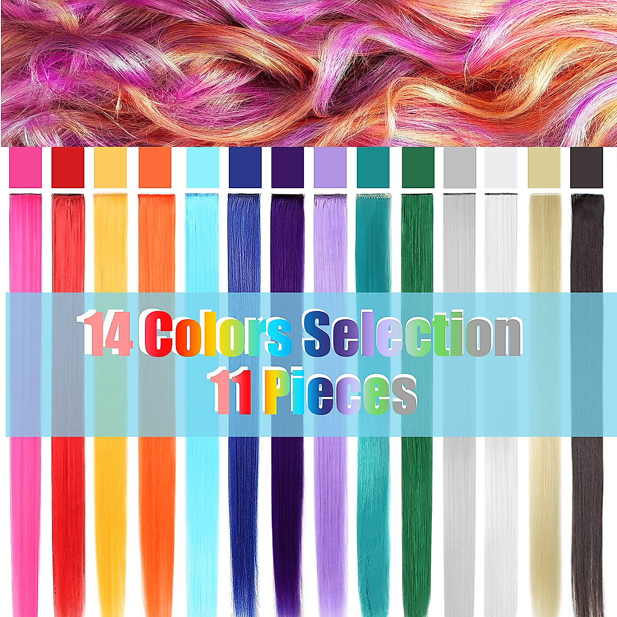 Beaute Galleria Bundle 11 Pieces Single Color 21 Inches Straight Party Highlights Clip In Synthetic Hair Extensions Cosplay Comic Con Halloween Costume (Dark Brown)