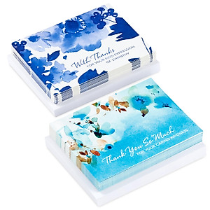 Hallmark Sympathy Thank You Notes (50 Blank Cards with Envelopes) Blue Watercolor Flowers