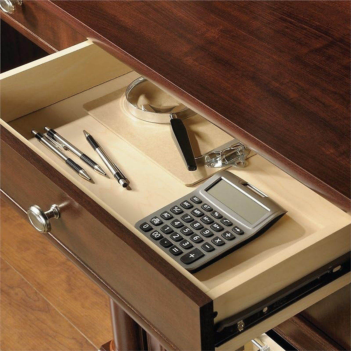 BOWERY HILL Home Office Computer Desk with Hutch, CPU Storage, Letter Size File Hanging Drawer in Cherry