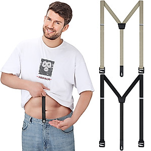 Eurzom 2 Pcs Hidden Suspenders for Men Under the Shirt Suspenders Utility Suspender for Untucked Men (Black, Beige, XL)