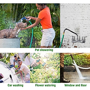 JZBRAIN 8 Inch Center Commercial Faucet Wall Mount Kitchen Faucet with Swing Spout, Heavy Duty Wall Mount Faucets Brass Chrome Brushed Wall Mounted Kitchen Sink Faucets (8 inch center,14 inch spout)