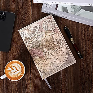 Pu Leather Writing Journal 3D Embossed Old World Map Vintage Writing Notebook with Luxury Pen Hardcover TravelJournal with Lined Page Sketchbook Gift for Men&Women.