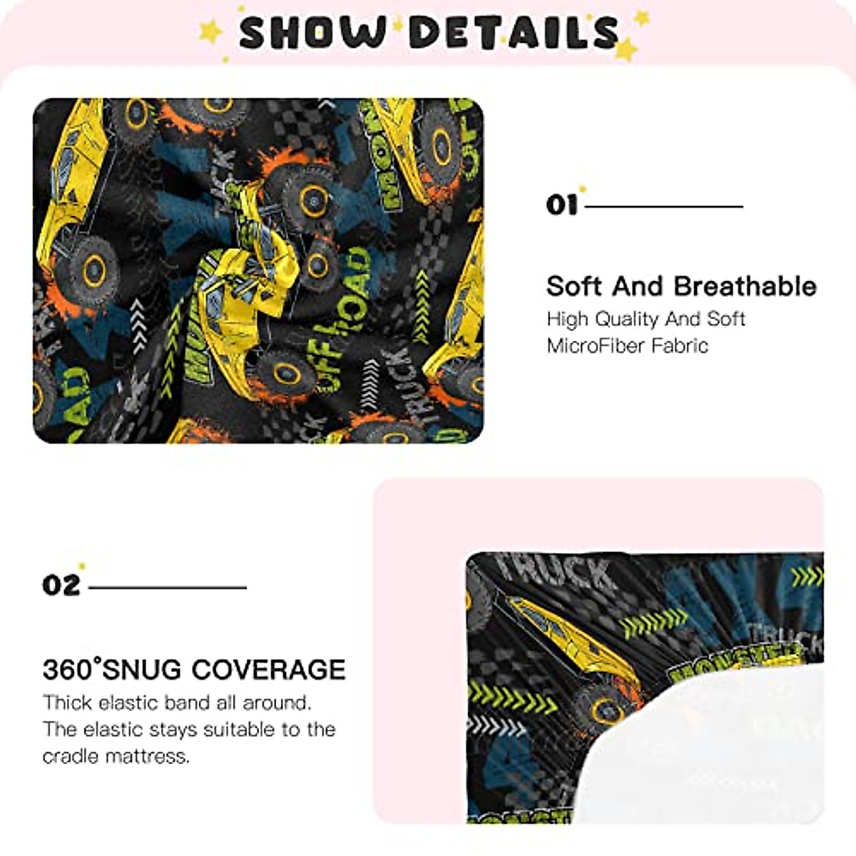 Truck Car Trace of Tire Baby Crib Sheets - Fitted Crib Sheet, Boys & Girls Cotton Crib Sheet for Standard Crib and Toddler Mattresses - S