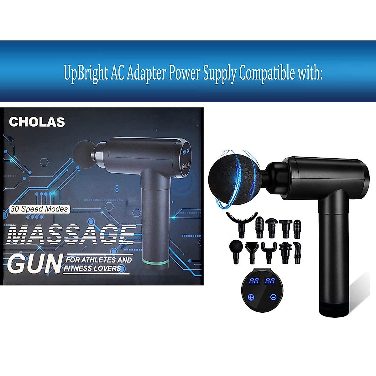 UpBright 12.6V AC/DC Adapter Compatible with Cholas KZD02 30 Speed Deep Tissue Massage Gun Percussion Body Muscle Therapy Massager 12.6VDC 0.8A DC12.6V 800mA Power Supply Cord Battery Charger w/Barrel
