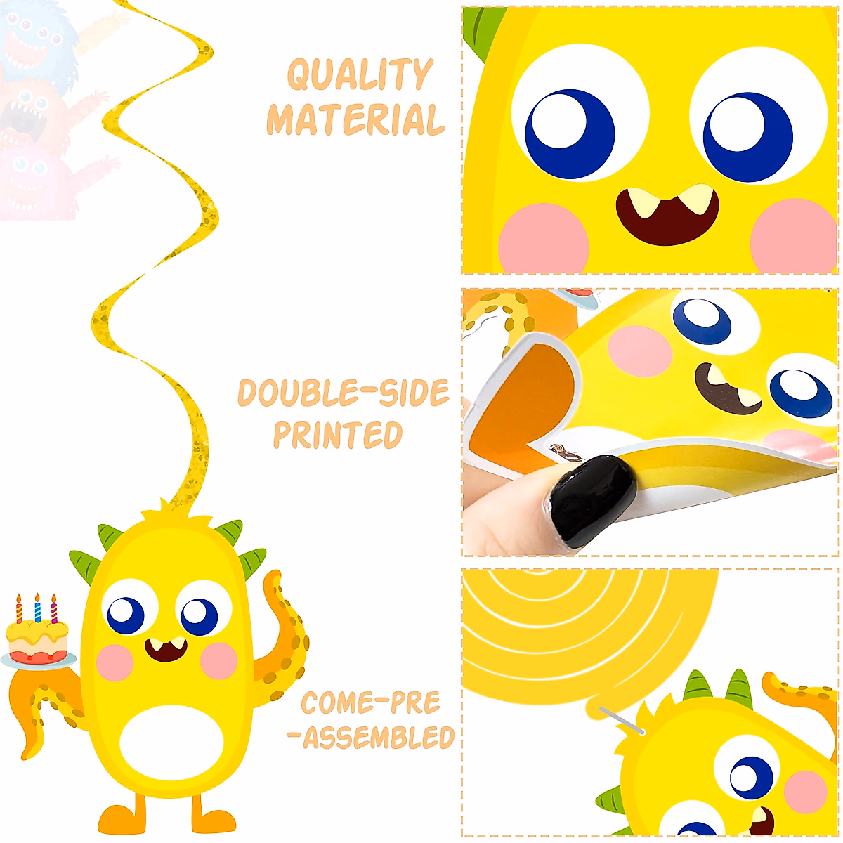 20pcs Cartoon Monster Hanging Swirls Decorations Monster Bash Birthday Party Decorations Little Monster Ceiling Streamers Decorations for Monster Birthday Party Baby Shower Supplies