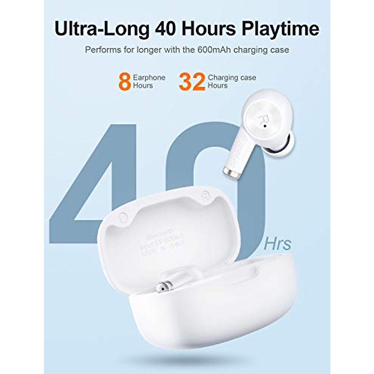 Bluedio Bluetooth Mini Wireless Earbuds, Ei Wireless Headphones in-Ear Earphones with Charging Case, 40Hrs Playtime, Car Headset Built-in Mic Support Wireless Charging for Cell Phone, Sport, White