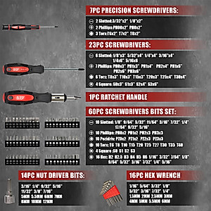 SUNHZMCKP 124-Piece Magnetic Screwdriver set, Includes Slotted, Phillips, Pozidriv, Hex, Torx and Precision Screwdriver, ratcheting screwdriver and nut drivers With Storage rack