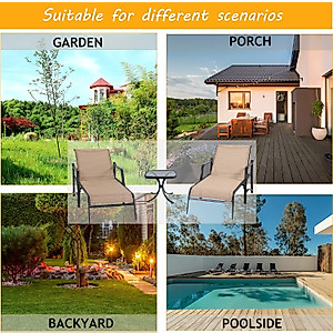 LOKATSE HOME 3 Pieces Outdoor Chaise Lounge Set Patio Pool Chairs Adjustable Back Steel Teslin with Coffee Table, Beige