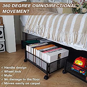 Yoz&Papa Under Bed Storage Containers, Under Bed Storage With Wheels, Tool-free Assembly Metal Underbed Storage Containers With Dustproof Storage Bag For Clothes, Shoe Organizer Under Bed Drawer (Black(1 Pack))