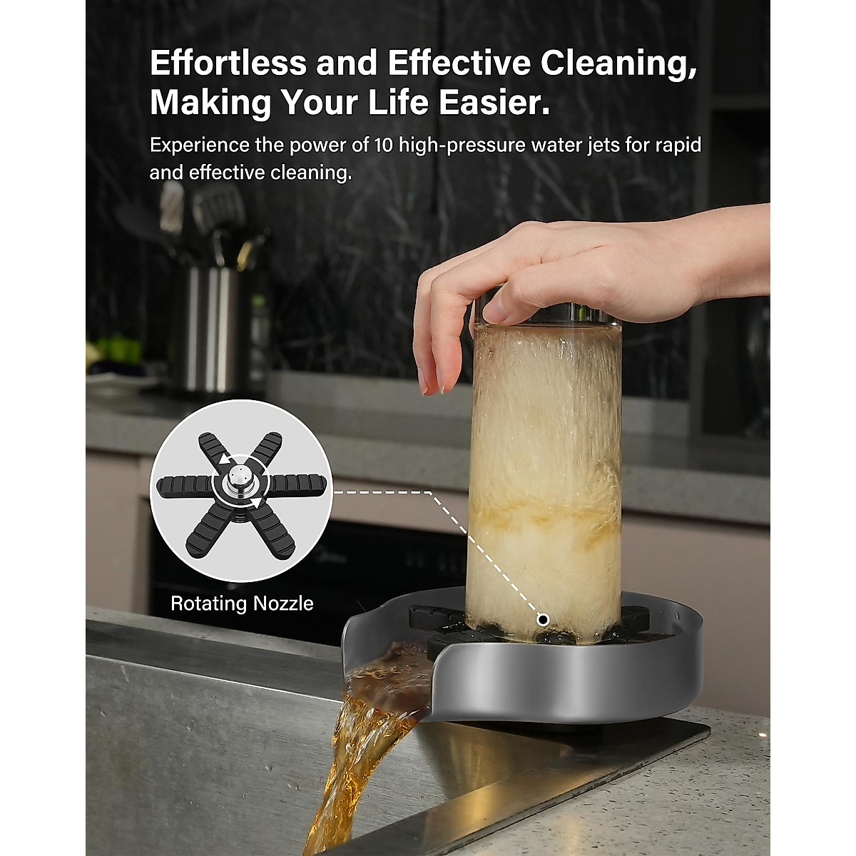 PIPPONER Stainless Steel Glass Rinser for Kitchen Sink,Upgraded 360°Rotating Jet Cup Washer for Sink,Cup Cleaner for Bar Sink Attachment(Brushed Nickel)