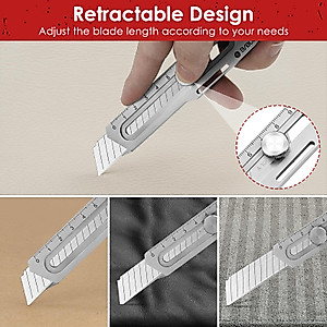 BIBURY 2 Pack Mutipurpose Utility Knife, Heave Duty Full Stainless Steel Retractable Box Cutter with 10PCS replaceable Blades (18mm Wide), Multi-functional Extended Razor Knife for Office, Home,School