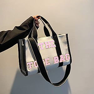 CRUOXIBB The Tote Bag for Women,Handbag Tote Purse with Zipper,Travel Tote Crossbody Shoulder Bag For Shopping Date and Vacation Work School and Travel (White+Black)