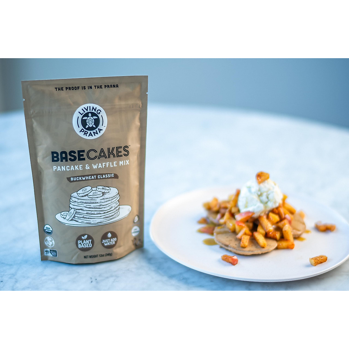 Living Prana BaseCakes Gluten-free Buckwheat Organic Pancake & Waffle Mix Plant Based Just-Add-Water (12oz)