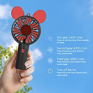 Talent Star Handheld Fan, Portable Fan, Cartoon Hand Fan, Rechargeable USB Mini Fan, with 3 Kinds of Wind Speed Adjustable, Portable Fan with Super Wind Power up to 4980r/ min (Black)