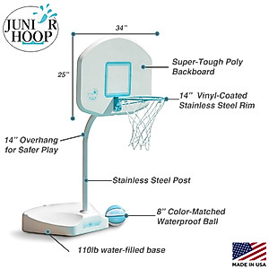 Dunn-Rite Junior Hoop Poolside Fillable Base Basketball Hoop w/Ball, Base, & 14 Inch Stainless Steel Rim, White