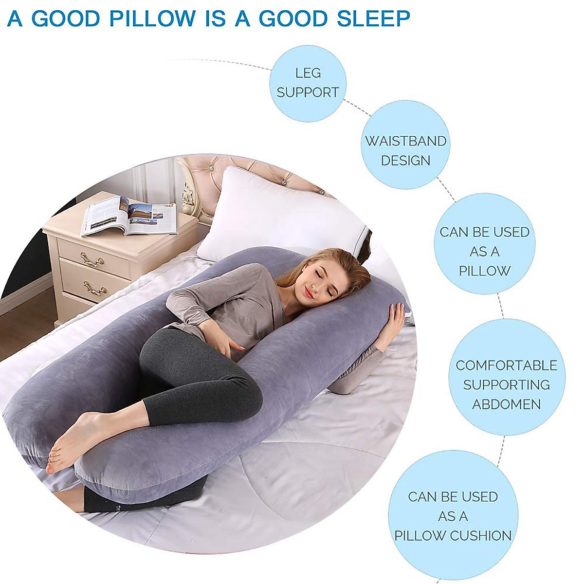 LEONEBEBE U-Shaped Pregnancy Pillow 49" Full Body Maternity Pillow for Pregnancy Women Sleeping Body Support with Washable Velvet Outer Cover